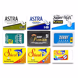 Astra-Derby-Shark-Permasharp 50 Quality Double Edge Razor Blades Sampler (9 different brands)