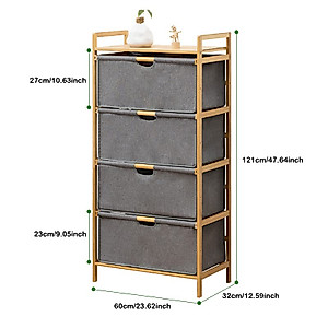 MXHouse 4-Tier Dresser Storage Tower 4 Drawers Sturdy Bamboo Frame with Easy Pull Fabric Bins - Multi-Bin Organizer for Bedroom, Hallway, Entryway, Closets - Natural Bamboo Wood