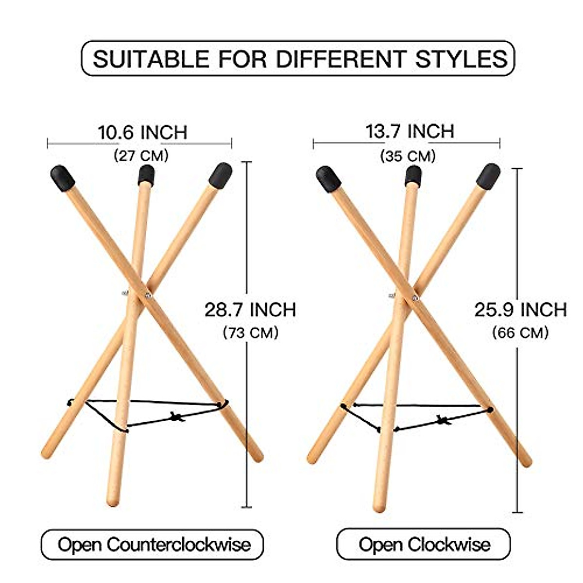 BeatRise Steel Tongue Drum Bracket, Steel Drum Handpan Stand, Solid Beech Wood Tripod Structure Tank Drum Holder, Ideal for 12 to 22 Inch Percussion Instrument (Medium)