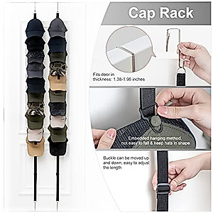 Mkono Hat Organizer for Door and Wall Baseball Cap Display Rack 2 Straps Hold Up to 20 Hats Door Hat Rack Simple Baseball Caps Organizer for Cowboys Men Boys and Women, Set of 2