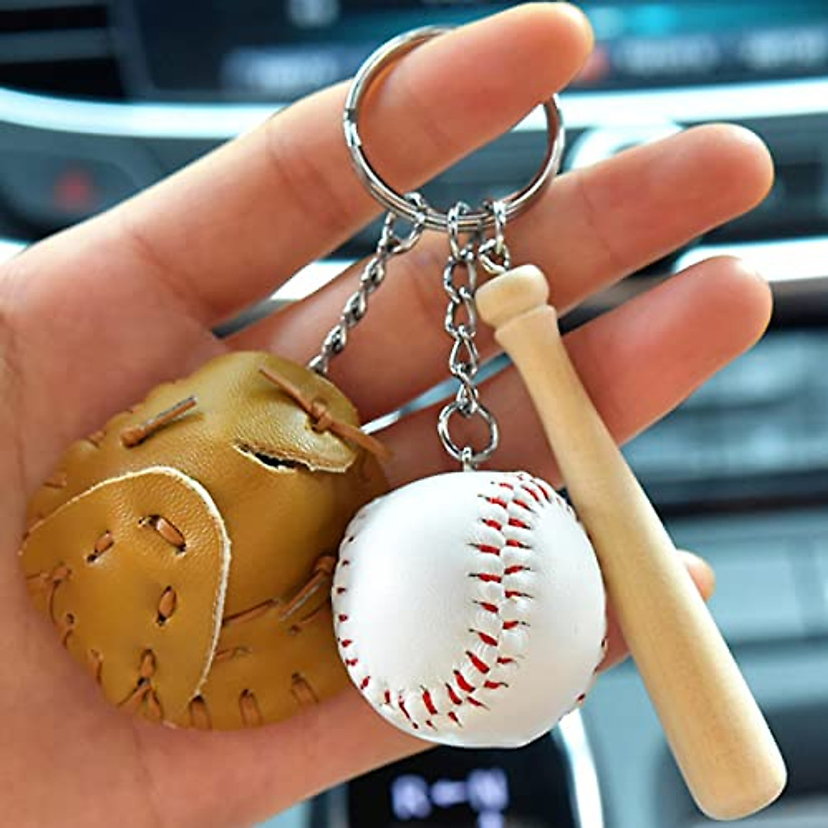 7 Color Baseball Bat Keychain Wooden Bat Baseball Glove Keychain Mini Keychain Accessories Sport Key Ring Decoration for Boys Girls Team Party Favor Birthday Goody Bags Backpack Pendent