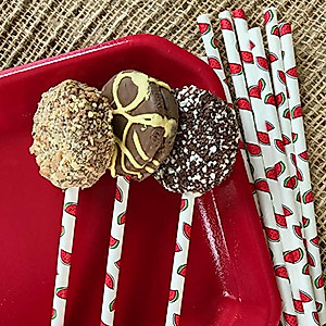 Watermelon Themed Paper Straws - Red Green White - 50 Pack