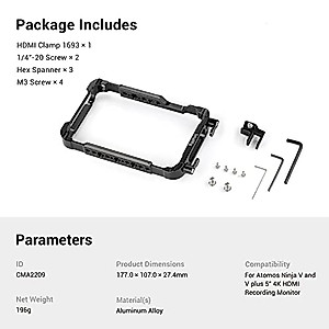 SmallRig Ninja V Cage/Ninja V+ Monitor Cage for Atomos Ninja V and Ninja V+,Built-in NATO Rail and HDMI Cable Clamp Monitor Cage CMA2209