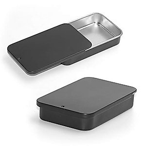 Gere 6 Pack Metal Rectangular Sliding Lid Tin Boxes Black, Containers Portable Box Small Storage Kit Home Organizer, Model 805015