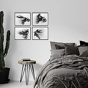 Motocross Wall Art Prints - Set of 4 (8x10) Unframed Motocross Posters - Motocross Room Decor For Men Kids Teenagers - Motocross Poster Set For Bedroom Man Cave - Motocross Wall Decor - Motocross Posters for Wall, Brap
