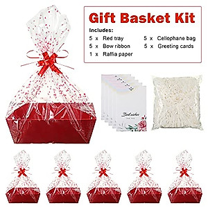 5 Pack Baskets for Gifts Empty to Fill, Valentine Day [Large Size] Gift Basket Kit Craftsmanship & Thickened Kraft Wine Gift Basket Bulk for Wedding, Display, Birthday, Picnics, Camping, Christmas