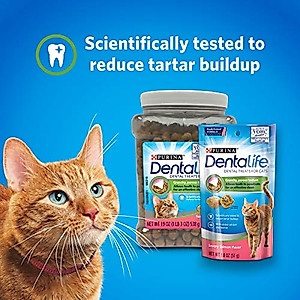 DentaLife Purina Made in USA Facilities Cat Dental Treats, Savory Salmon Flavor - 19 oz. Canister