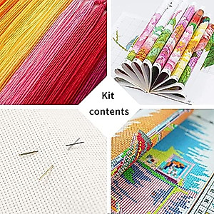 Stamped Cross Stitch Kits for Adults Beginners Farmhouse Blue Car Truck Pattern 11CT Pre-Printed Fabric Embroidery Arts and Crafts Kit Needlepoint Starter DIY Wall Decor, 24 x 32 inch