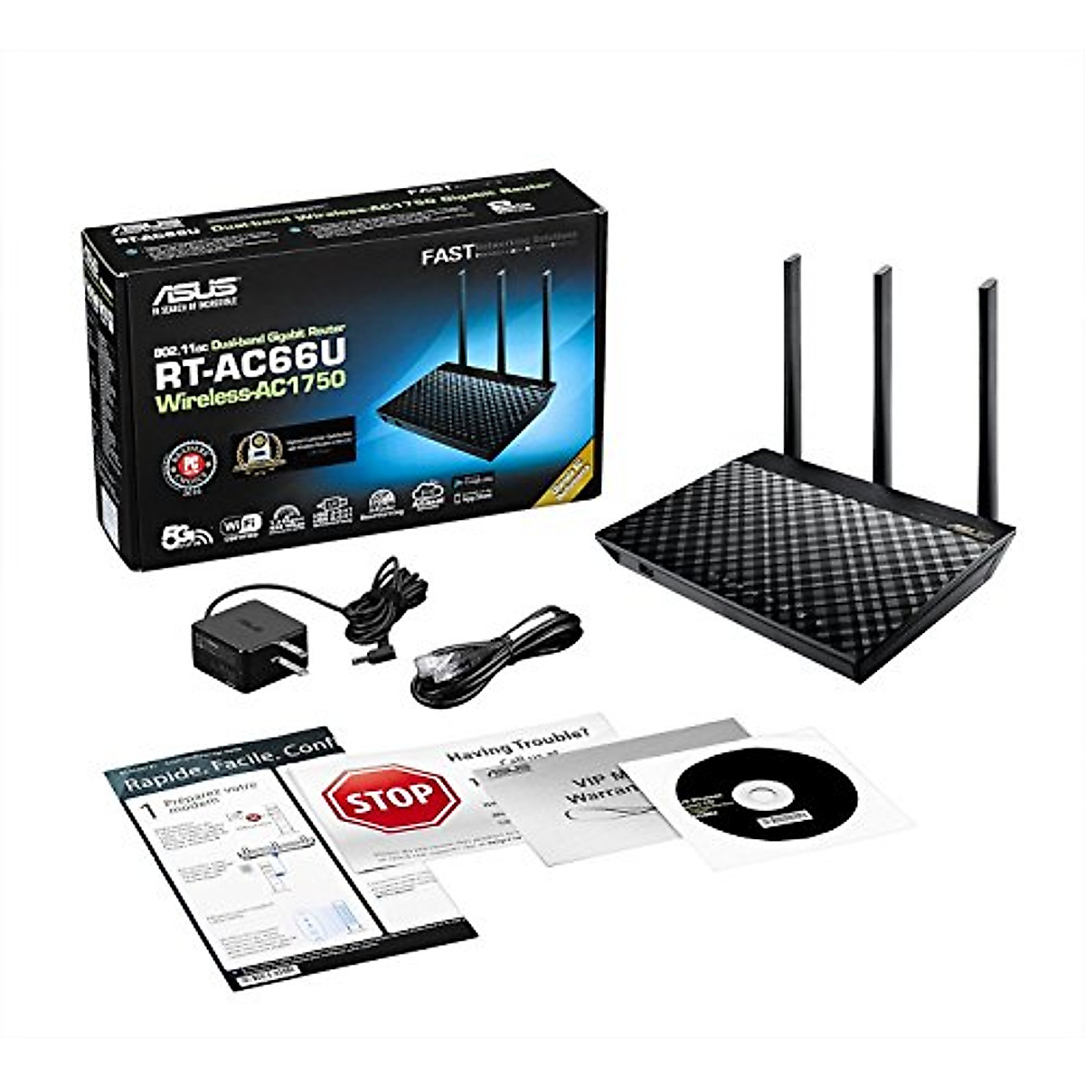 ASUS Asus dualband ac1750 b1 WiFi 4port gigabit Router rt-ac66ucertified , 3.4 Ounce (Renewed)