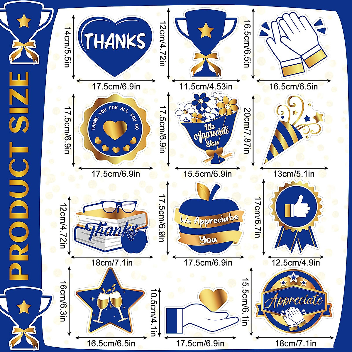 VitalCozy 39 Pcs We Appreciate You Banner Decorations Thank You Banner Hanging Swirls and Banners Blue Gold Employee Appreciation Decorations for Staff Teacher Retirement Doctor Nurse Photo Backdrop