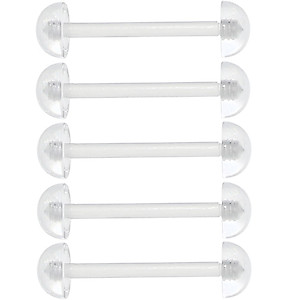 Oasis Plus 10pcs 14G Clear Flexible Plastic Retainer Tounge Ring Nipple Barbell 6mm Balls Body Piercing