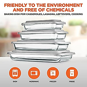 SereneLife Rectangular Glass Bakeware Set - 4 Sets of High Borosilicate with PE Lid, Heat-Resistant, Non-Slip Design, Convenient to Use & Easy to Clean, Elegant Design, Color White - SL4PBK22