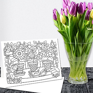 Art Eclect Adult Coloring Greeting Cards for Birthdays, Thank You Note Cards and Sympathy Cards (10 Cards With 10 Different Unique Designs and 10 White Envelopes, Set Garden/White)