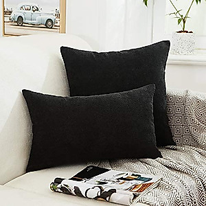 MERNETTE Pack of 2, Thick Chenille Decorative Square Throw Pillow Cover Cushion Covers Pillowcase, Home Decor Decorations for Sofa Couch Bed Chair 18x18 Inch/45x45 cm (Black)