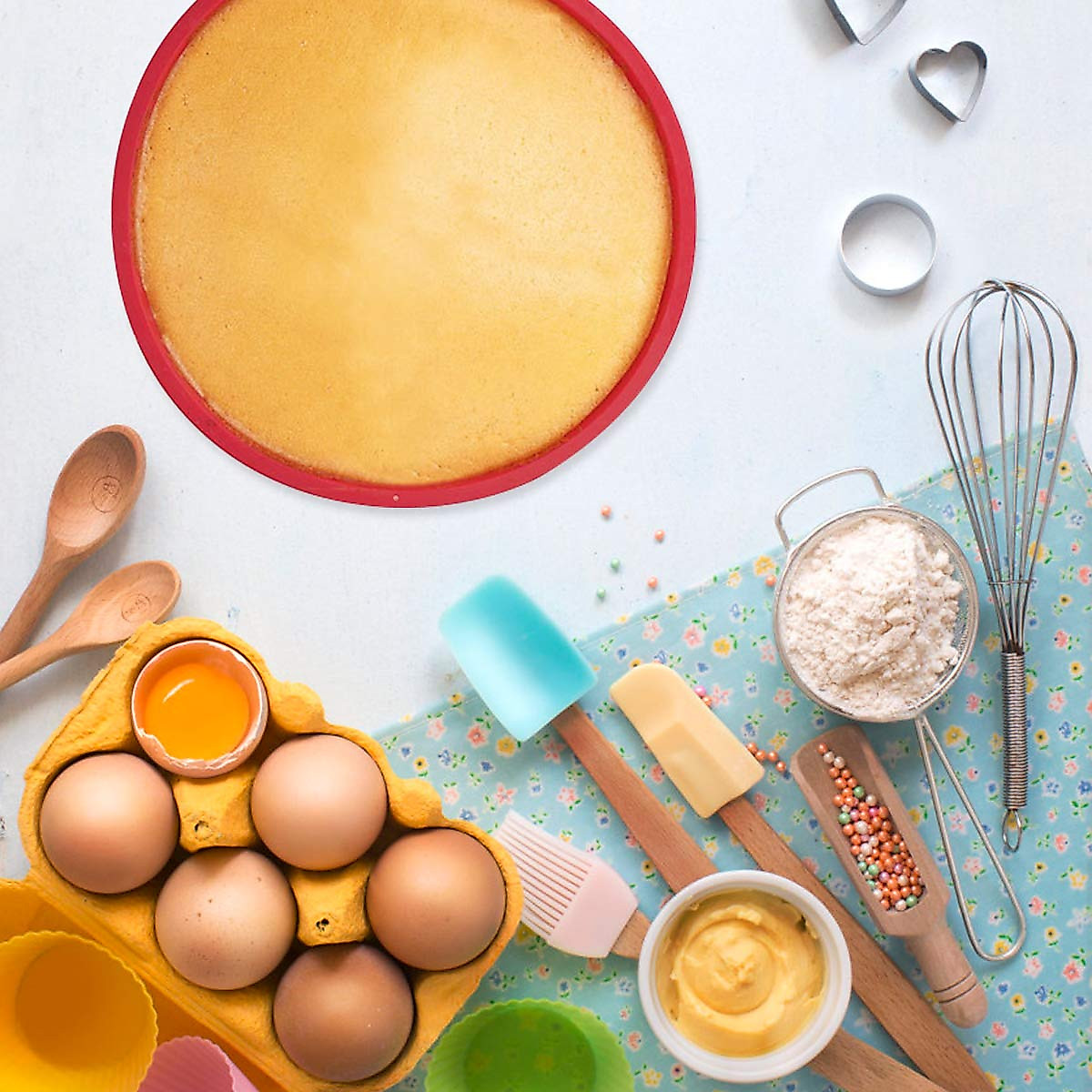 Round Cake Pans Silicone Molds for Baking, Red, Set of 3, Bakeware Pan for Layer Cakes, Cheese Cakes, Bread, Chiffon and Rainbow CakeNonstick&Quick Release Baking Pans(4 Inch, 6 Inch, 8 Inch)