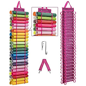 TDIFFUN Vinyl Organizer Storage with 48 Compartments, Hanging Vinyl Roll Holder Rack Wall Mount/Over The Door, Vinyl Carrying Holder Bag Gift Wrap Organizer for Craft (Pink)
