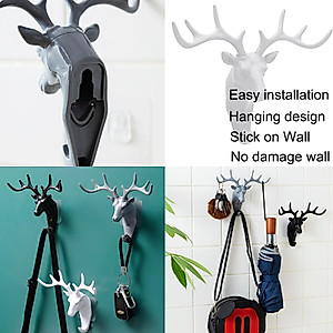 Cangder 3Pcs Deer Wall Hooks Antlers Plastic Wall Hooks/Hanger, Grey Animal Key Hat Holder Hanging for Home Wall Decoration