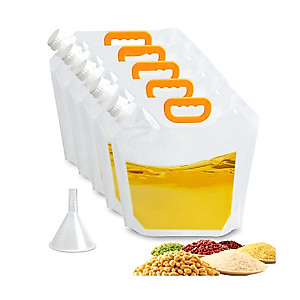 PENCK 2.5L Moisturize Proof Storage Bags 5Pcs Reusable Plastic Bags Emergency Water Storage Large Capacity Clear Cereal Dry Food Containers Stand Up Grain Sealed Bag with Funnel