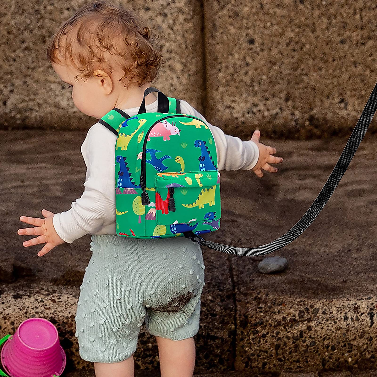 Accmor Toddler Harness Backpack Leash, Baby Dinosaur Backpacks with Anti Lost Wrist Link, Cute Mini Child Backpack Wristband Tether Strap and Protection Leashes for Baby Boys (Green)