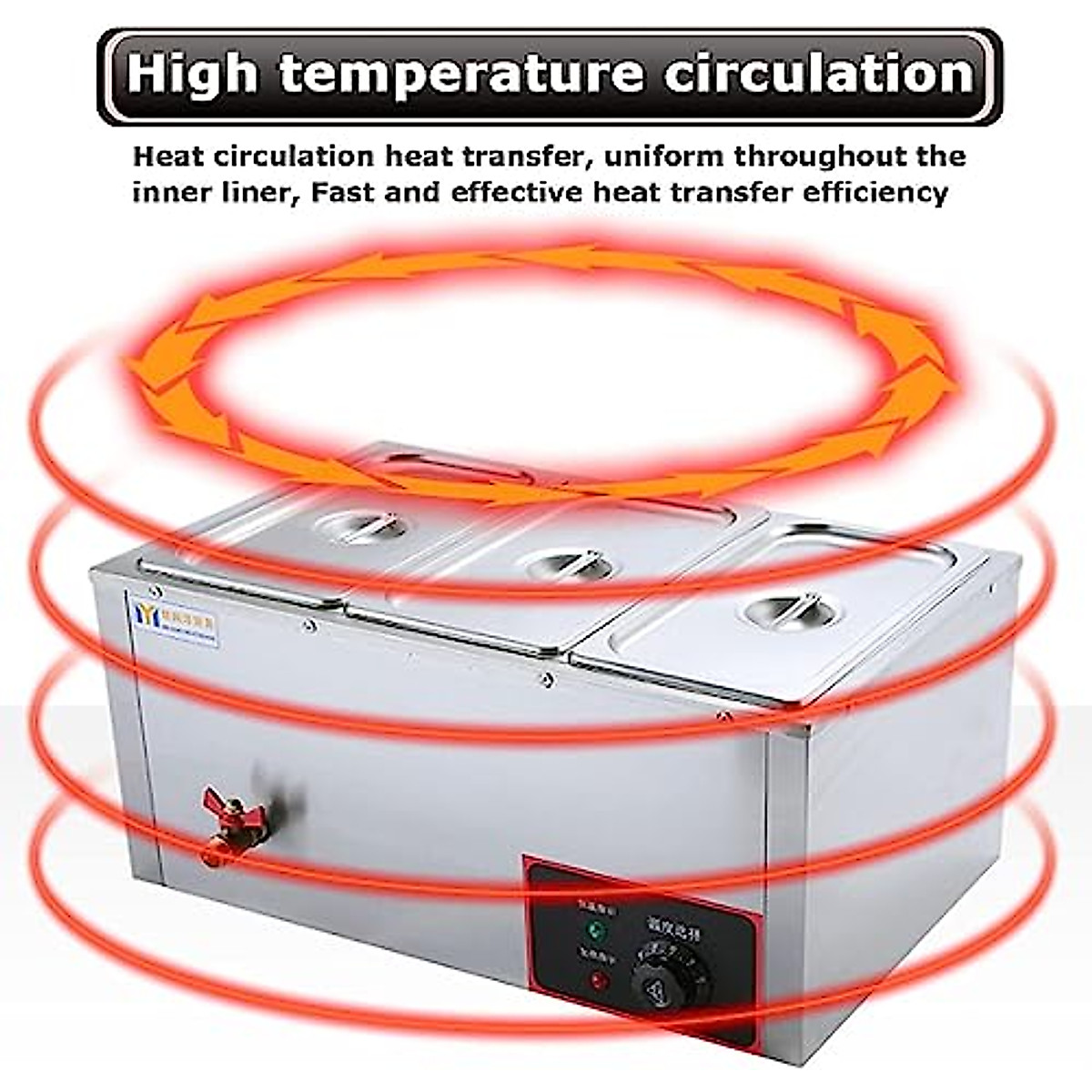 KFJZGZZ Countertop Food Warmer Stainless Steel Buffet Warmer, 4 Tray Temperature Range 30-85 °C, Electric Commercial Food Warmer Containers with Covers, Drain Tap for Catering and Restaurants