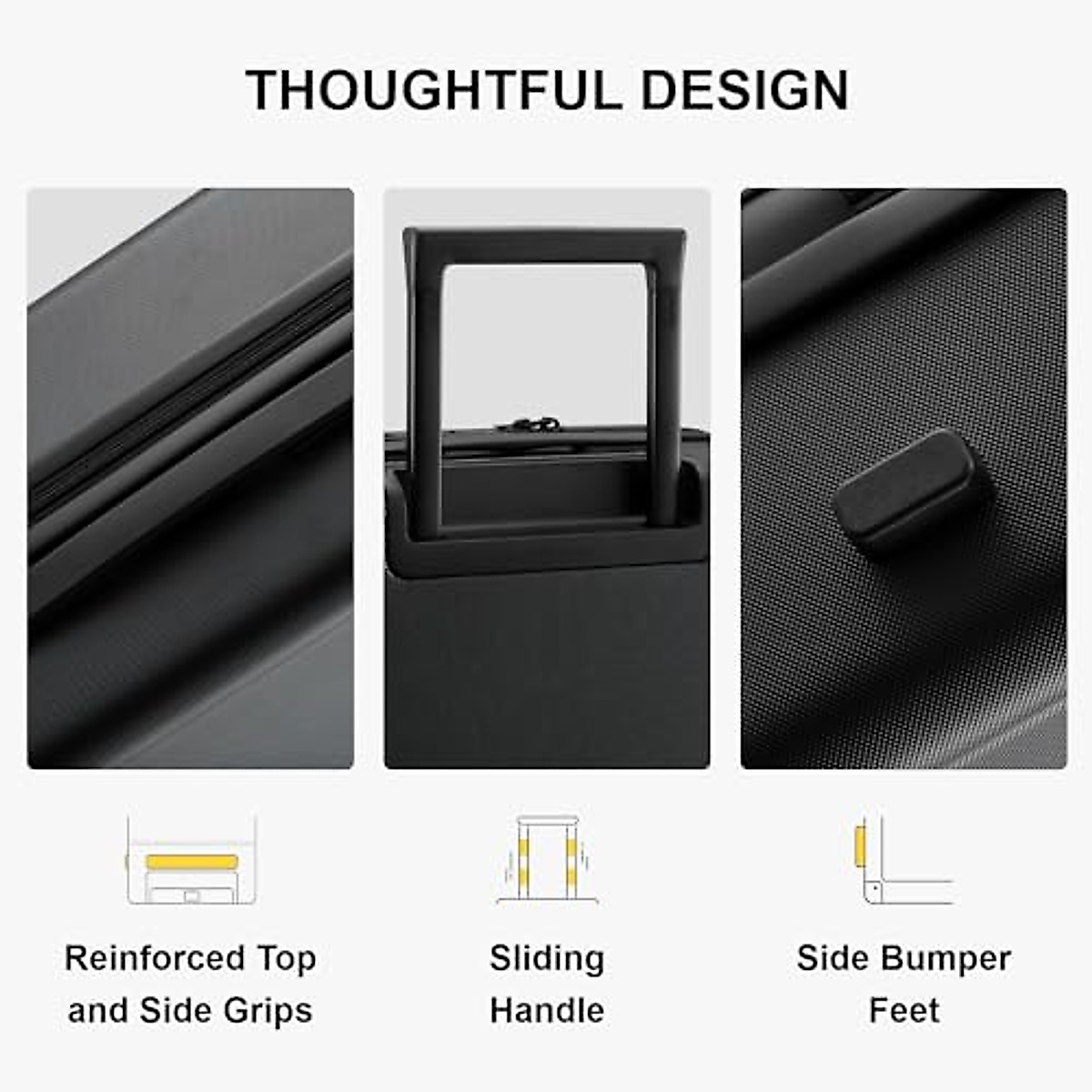 LEVEL8 Luggage Sets 3 Piece, 20 Inch 24 Inch 28 Inch Hardshell Suitcases, Lightweight Luminous Textured Large Luggage, Spinner Wheels Tsa Lock, 3-Piece Set (20/24/28), Black