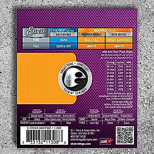 Elixir Strings, Acoustic Guitar Strings, 80/20 Bronze with NANOWEB Coating, Longest-Lasting Bright and Focused Tone with Comfortable Feel, 8-String Baritone 16-70