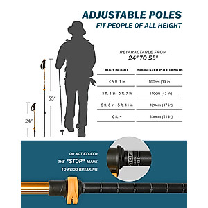 G2 Trekking Hiking Poles Telescopic/Aluminum Alloy/Comfort BMM Handle/Auto-Adjustable Strap/Quick Flip Lock/Snow Baskets Attached (Pack of 2 Poles), Orange