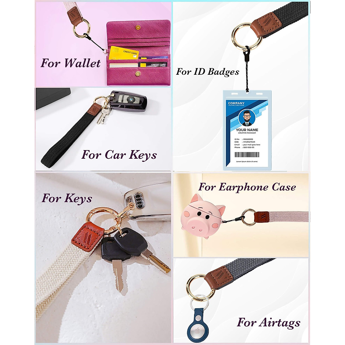 WEESMILE Key Chain, Stretchy Keychain Wristlet, Cute Wrist Lanyard Strap for Car Keys with D Ring for Women Men (Starlight)