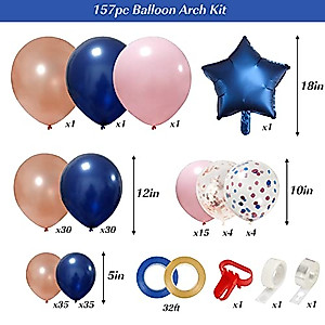 Holicolor 157pcs Blue and Pink Balloon Arch Garland Kit, Gender Reveal Balloon Navy Blue Rose Gold Pink and Confetti Latex Balloons with Blue Foil Star for Baby Shower Birthday Wedding and Graduation