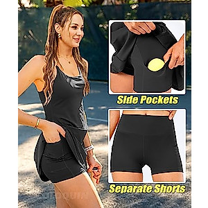 Coloquin Tennis Dress with Built in Shorts and Bra Backless Golf Workout Athletic Dress with Pockets