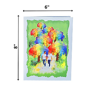 PQ Bees Pop Up Anniversary Card, 3D Wedding Valentines Birthday Congratulations, LGBT Rainbow Greeting Cards (Size 8” x 6” - Heart tree Gay Couple).