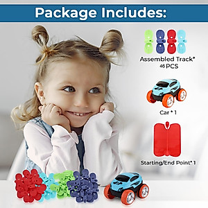 Car and Flexible Track Playset Create A Engineering Road Gifts for 3 4 5 6 7 8 9 10 11 Year Old. Race Tracks Toys for Kids Boys and Girls, Best Toys for Boys and Girls (Car + 46 Track Parts)