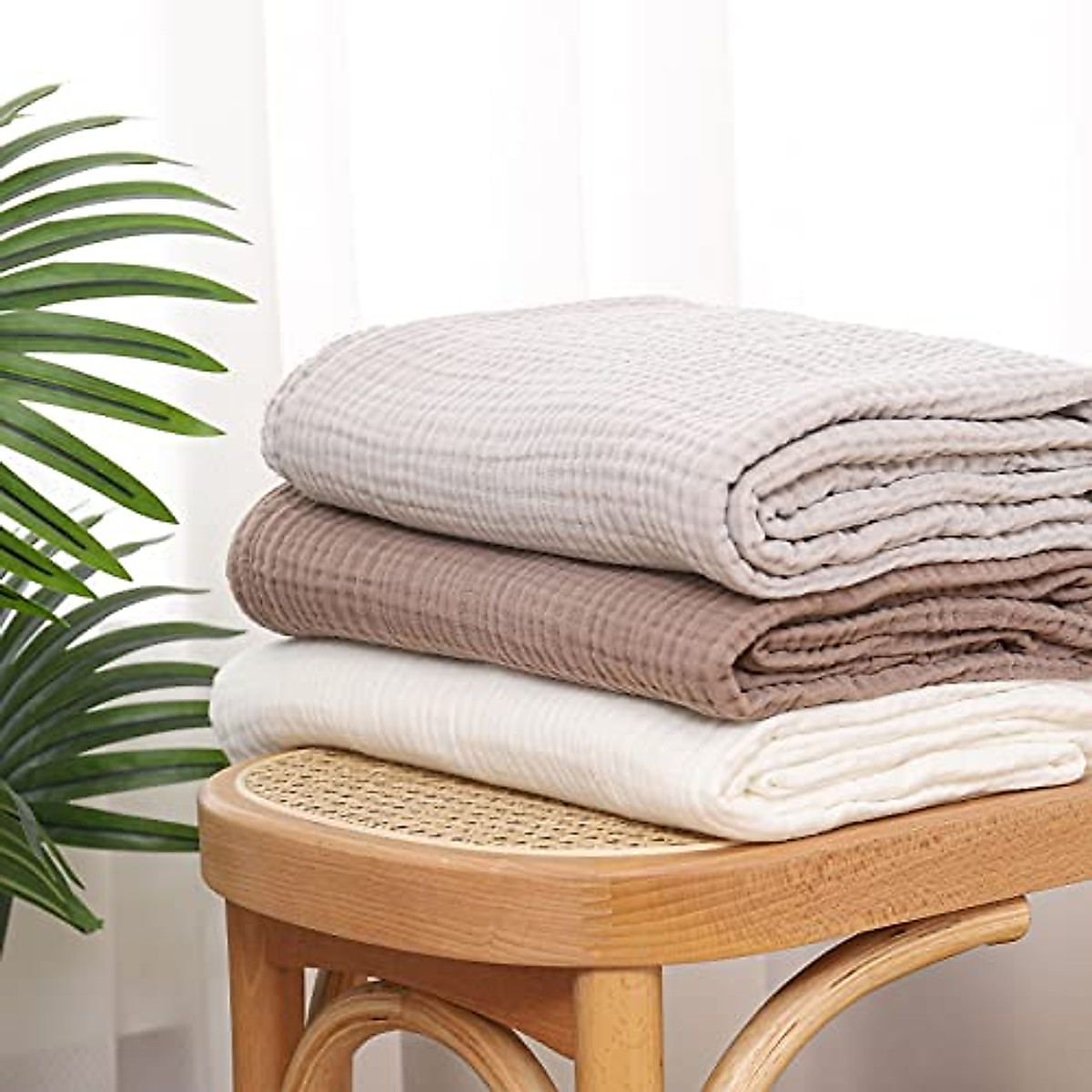 Mary Hatch Coffee Cotton Throw Blanket Lightweight Soft Muslin Blanket for Adults Baby 4 Layers Breathable Gauze Blanket for Couch Bed All Season Use,Dark Khaki 50" Wx60 L