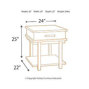 Signature Design by Ashley Stanah Rustic Rectangular End Table with 1 Drawer and Floor Shelf for Storage, Brown with Distressed Finish