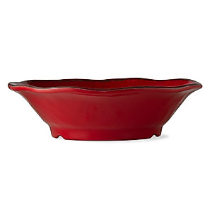 tag 10 oz. 7 in. Veranda Cracked Glazed Solid Red Wavy Edge Melamine Plastic Dinnerware Bowls Set of 4 Dishwasher Safe Indoor Outdoor Round Red Bowl Set of 4 Red