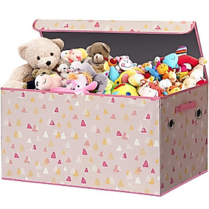 VERONLY Extra Large Toy Box Storage for Girls - Collapsible Magnetic Kids Toy Chest Boxes with Lids,Sturdy Pink Toy Bin Organizer for Closet, Nursery,Playroom,Office, MDF(106L Pink)