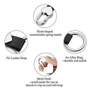 PESOENTH Men Leather Keyring Heart Car Key Chain Ring Bag Protection Black Leather Car Smart Keychain Key Holder Key Fob Clip on Belt Loops Pants Buckle for Women