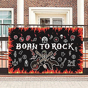Crenics Born to Rock Backdrop Banner, Extra Large 1950's Rock and Roll Party Decorations, Rock Star Music Theme Birthday Party Supplies, 5.9 x 3.6 ft