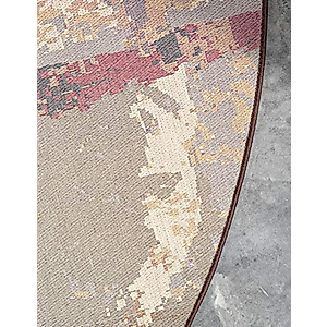 Unique Loom Barista Collection Area Rug - Catuai (8' Round, Multi/ Brown)