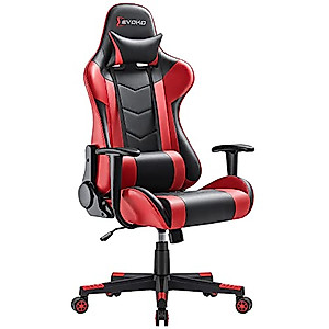 Devoko Ergonomic Gaming Chair Racing Style Adjustable Height High Back PC Computer Chair with Headrest and Lumbar Support Executive Office Chair (Red)