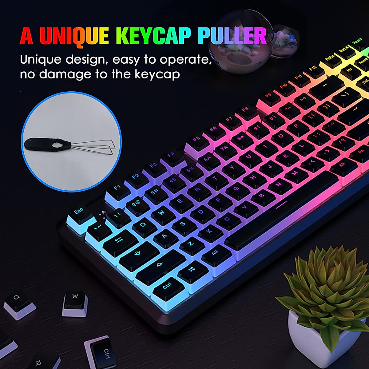 MANBASNAKE Pudding Keycaps Double Shot PBT Keycap Set with Translucent Layer,for 104 87 61 Keys RGB Backlit Mechanical Keyboards,OEM Profile,US Layout-Black
