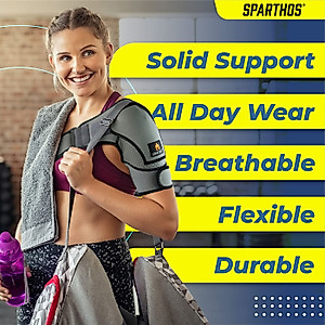 Sparthos Shoulder Brace - Support and Compression Sleeve for Torn Rotator Cuff, AC Joint Pain Relief - Arm Immobilizer Wrap, Ice Pack Pocket, Stability Strap, Dislocated Sholder - for Men and Women