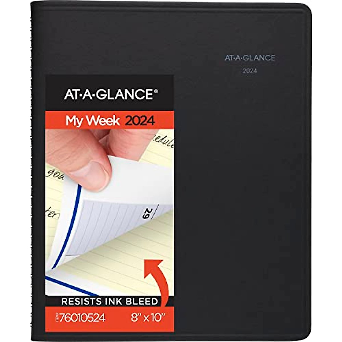 AT-A-GLANCE 2024 Weekly & Monthly Planner, QuickNotes, Open Scheduling, Monthly Tabs, 8" x 10", Large, Pockets, Black (76010524)