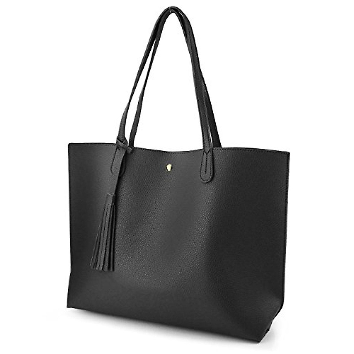 Minimalist Clean Cut Pebbled Faux Leather Tote Womens Shoulder Handbag (Black)