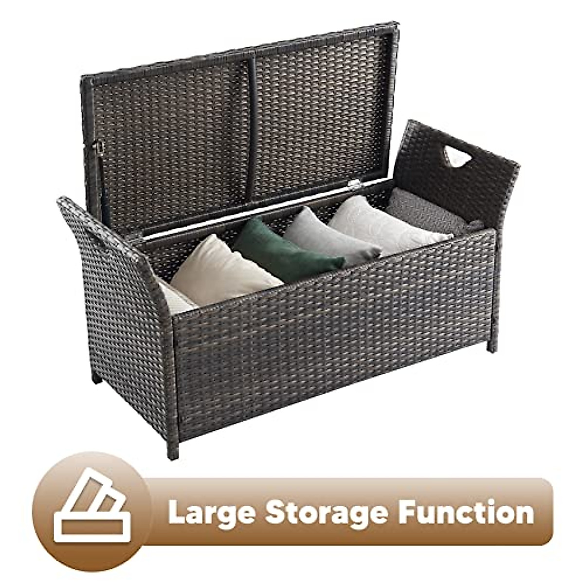 TMEE Patio Storage Bench,Outdoor Wicker Deck Box,PE Rattan Patio Furniture with All-Weather Cushion