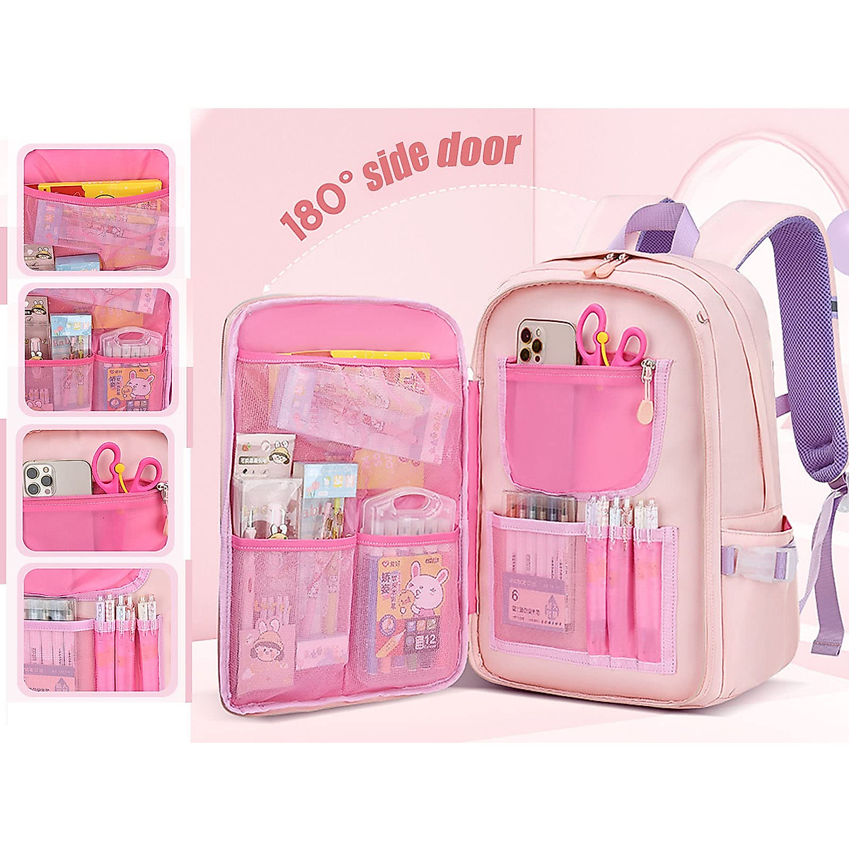 Bunny Backpack, Kawaii Bunny Backpack for Girls, Large Capacity Waterproof Kawaii Bookbag for Grades 1-6 (Purple, Large)