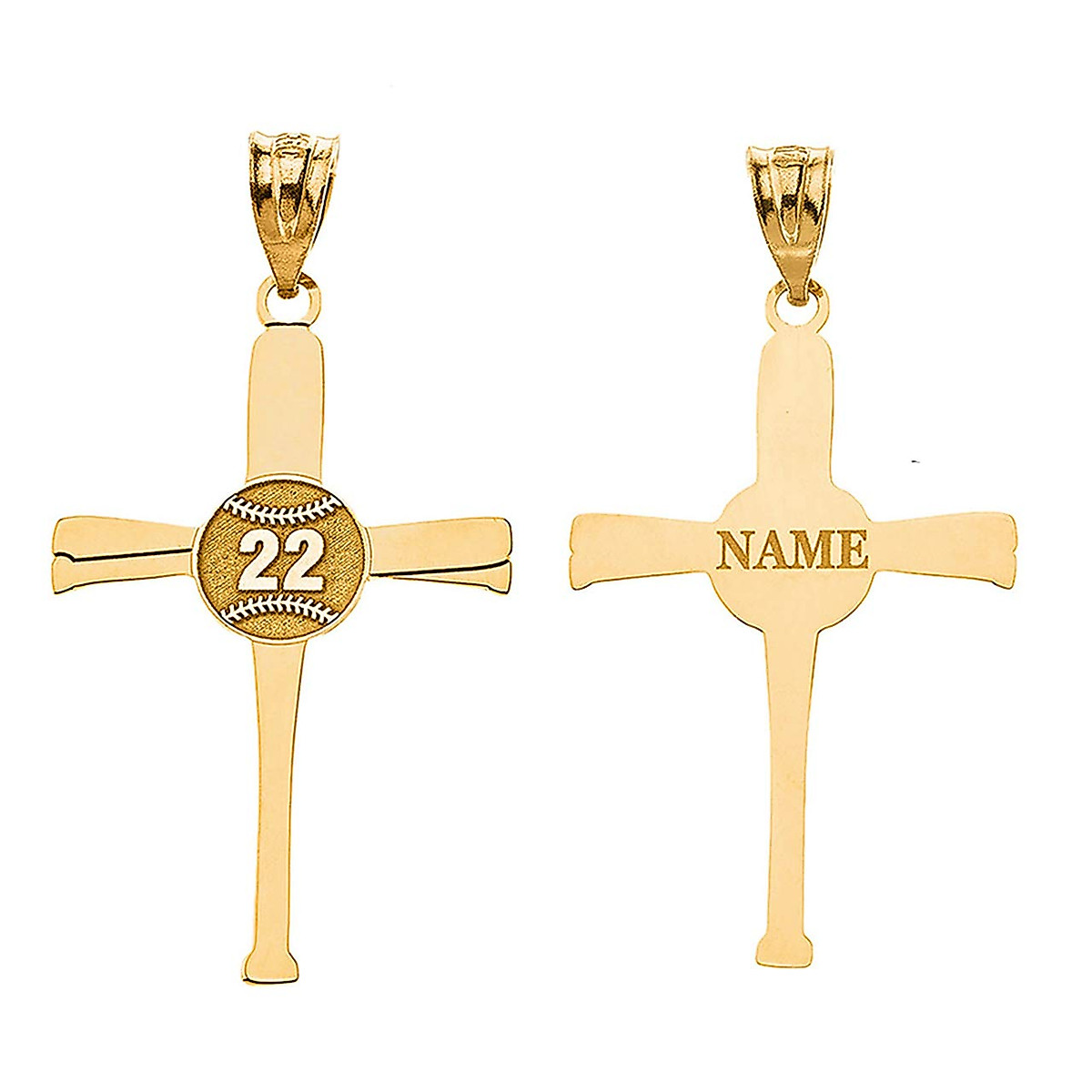 Certified 14k Yellow Gold Baseball Bats Athletes Cross Pendant Sports Number and Name