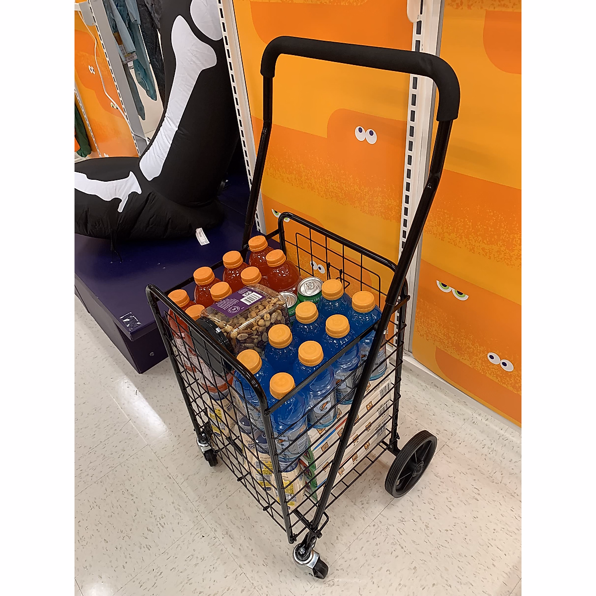 Mount Plus SF-118 Grocery Utility Shopping Cart with Dual Swivel Wheels | Easily Collapsible and Portable to Save Space and Heavy Duty | Rolls Smoothly on Streets, Store, Sidewalks and Indoors