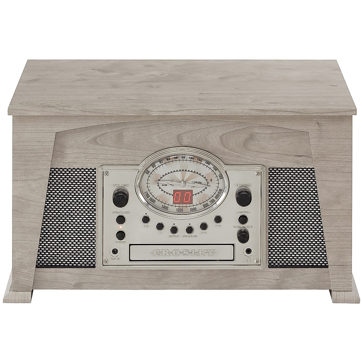 Crosley CR7015A-GY Medley 3-Speed Vinyl Record Player Turntable with Bluetooth, AM/FM Radio, CD Player, Cassette Deck, and Aux-in, Gray