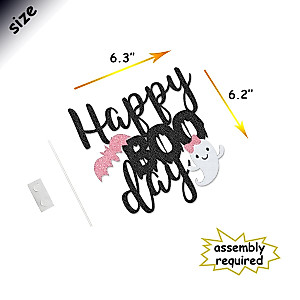 Orange Pink and Black Happy Boo Day Banner Happy Boo Day Cake Topper for Pink and Black Girl Halloween Birthday Party Girl Spooky Birthday Decorations
